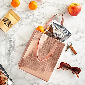 Sparkle and Bash Non Woven Reusable Tote Bags, Rose Gold Gift Bags with Handles (10x8 In, 20 Pack)