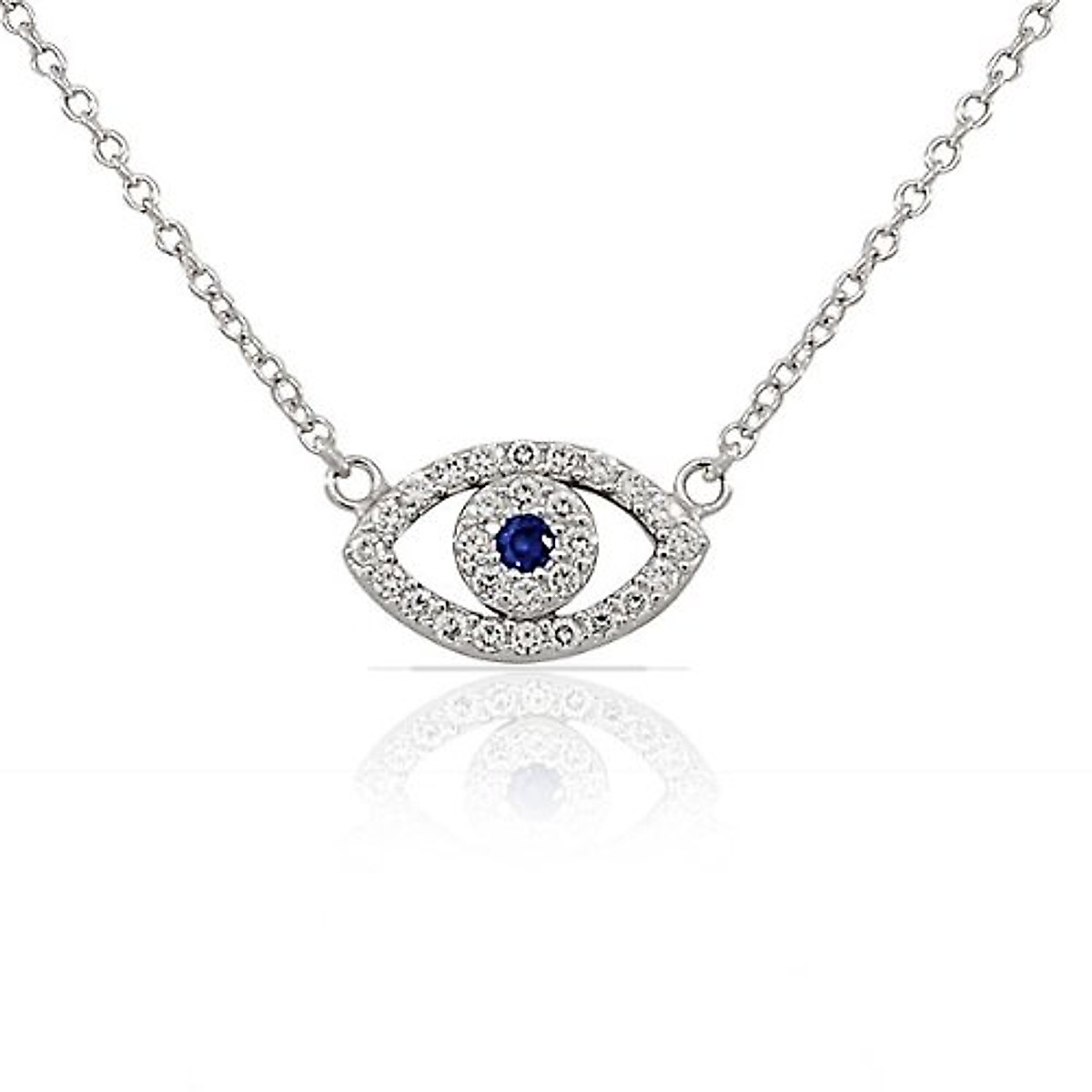 My Daily Styles 925 Sterling Silver Evil Eye Hamsa White Blue CZ Womens Pendant Necklace…