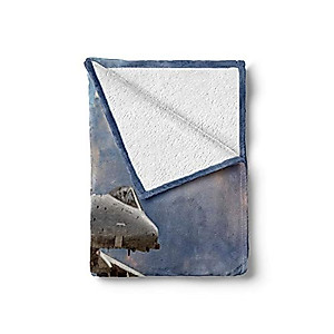 Ambesonne Airplane Throw Blanket, Peacekeepers Mission Jet up International Flight Picture Aviation Theme Image, Flannel Fleece Accent Piece Soft Couch Cover for Adults, 60" x 80", Blue Grey