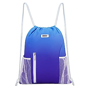 WANDF Drawstring Backpack Sports Gym Sackpack with Mesh Pockets Water Resistant String Bag for Women Men (Blue)