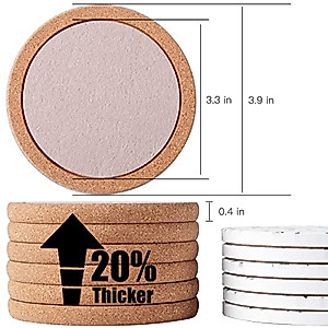 Drink Coasters with Holder, Absorbent Coaster, (6 Pack), Cork Felt Coasters, Coasters for Table Protection, Round Thick Coasters for Drinks, Glasses, Cups, Bar, Housewarming Gift, Beige.