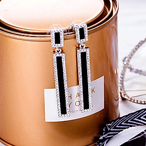 GBAHFY Black Color Drip Glaze Earrings for Women Geometric Rectangle Inlay Rhinestone Long Earrings Wedding Party Jewelry (Geometry Drip Glaze Earrings-Black)