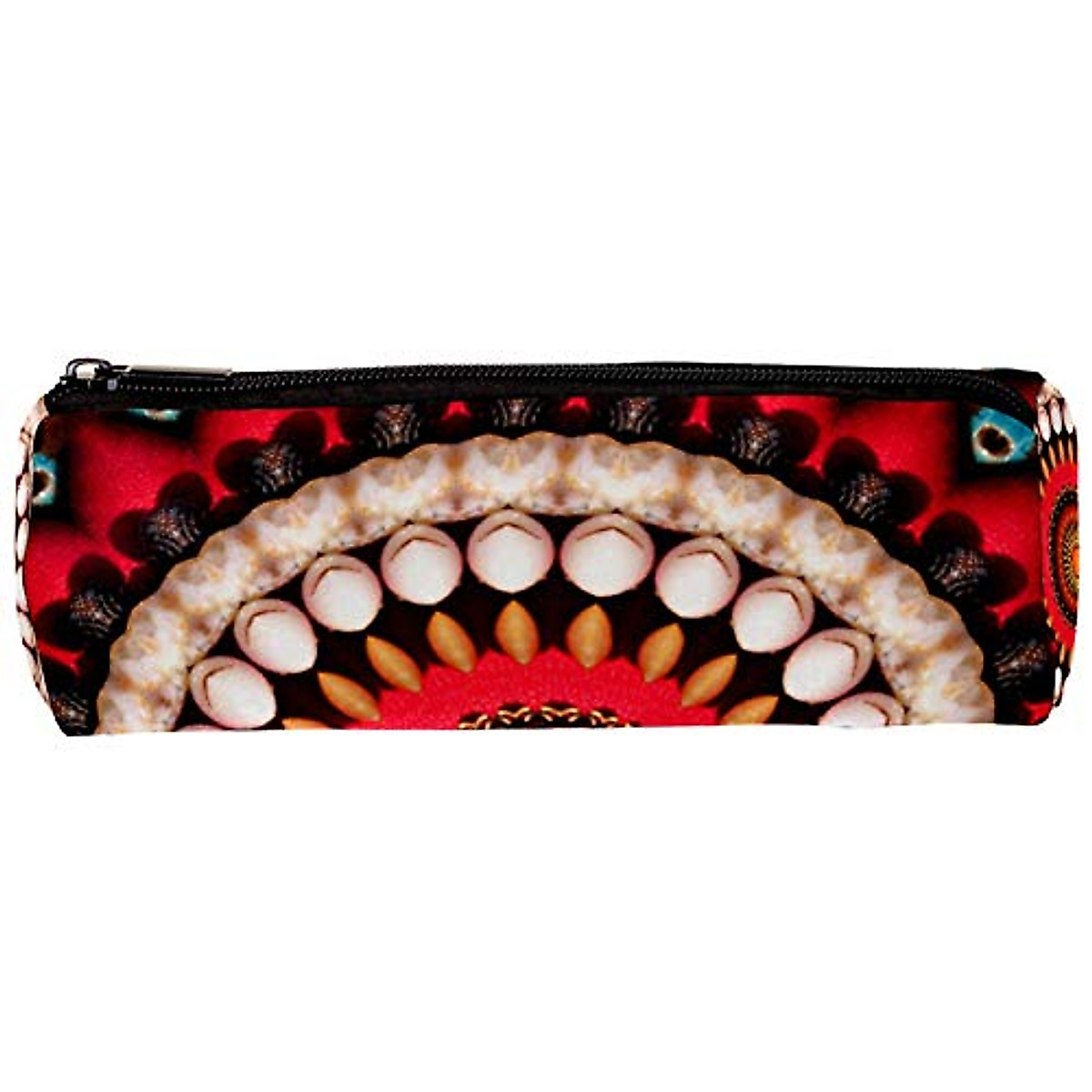 Red Circular Hippie Mandala Pencil Bag Pen Case Stationary Case Pencil Pouch Desk Organizer Makeup Cosmetic Bag for School Office