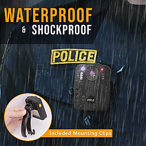 Pyle Police Security Video Body Camera - HD 2304x1296p 36MP Rechargeable Wireless Waterproof Wearable Law Enforcement Surveillance Cam, Audio Video Recording, Night Vision, Motion Detector PPBCM92