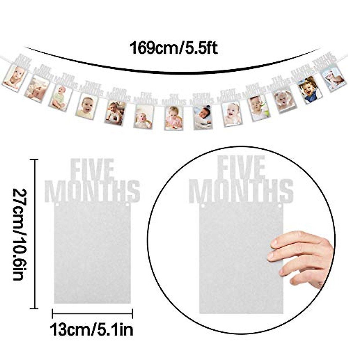 1st Birthday Baby Photo Banner - Perfect 1-12 Month Photo Prop Garland Bunting Baby Shower Party Decoration Glitter Silver