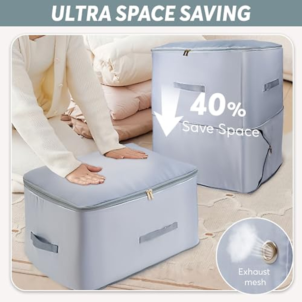 2 Pcs Ultra Space Saving Self Compression Organizer, Comforter Storage Bag, Moving Bag for Comforters, Clothes, Blankets, Bedding, College (X-Large, Gray)
