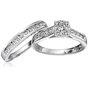Beyond Brilliance 1.0 Carat Diamond, Channel and Prong Set 14K White Gold Composite Diamond Bridal Ring Set (H-I, I1-I2) Natural Diamond Rings For Women | Gift Box Included
