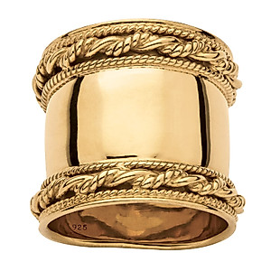 PalmBeach Jewelry Yellow Gold-Plated or Sterling Silver Cigar Band Style Rope Detail Ring (13mm) Size 7