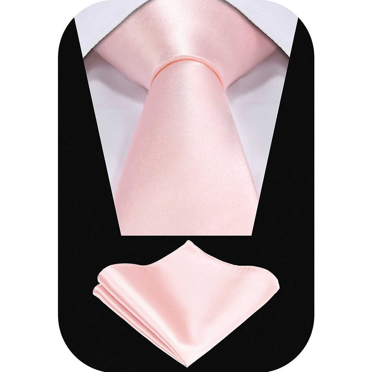 TIE G 5pcs Tie Set in Gift Box : Solid Color Necktie, Satin Bow Tie, Pocket Square, Lapel, Cuff Links (Blush Pink)