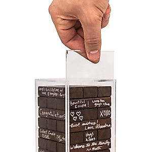 Brefkiss Co Alternative Wedding Guestbook, Dark Wood Guest Book with Acrylic Box, Unique Signs for Birthday, Weddings, Bridal Shower, and Baby Shower, Rustic Brown Signature Wooden Blocks