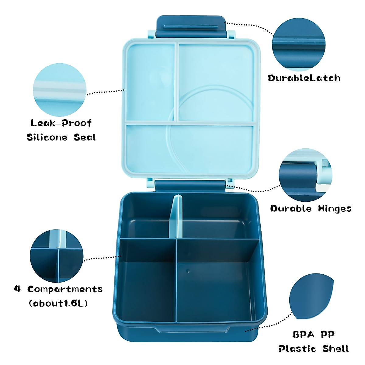 SKIEXOAD Bento box for kids - Insulated Lunch Box with 8oz thermos Food Jar ，Leak-proof Lunch Containers with 4-compartment BPA free and microwave-safe Gifts for kids (blue