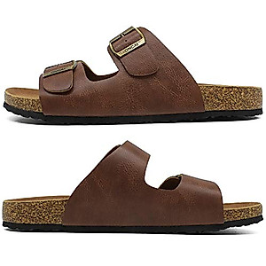 ONCAI Men's-Slide-Sandals-Beach-Slippers-Slippers Shoes Indoor and Outdoor Anti-skidding Flat Cork Sandals and Classic Summer Beach Slippers with Two Adjustable Straps Size 10