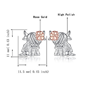 925 Sterling Silver Highland Cow Earrings Stud Necklace Hypoallergenic Animal Jewelry Gifts for Women Cow Lover (Earrings)