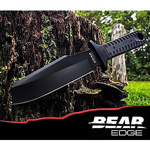 Bear Edge Compact Bowie, 5” 440 High Carbon Stainless Steel Blade, Lightweight Black G10 Handles, Ballistic Sheath Included (61108)