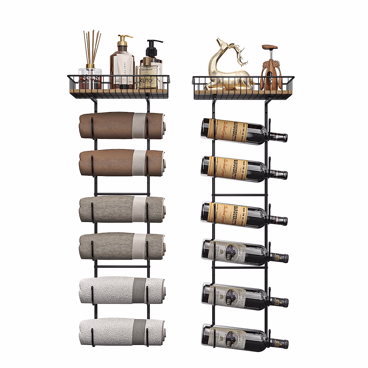 Simple Trending Wall Towel Rack for Rolled Towels, Mount Towel Holder for Bathroom Organizer, Black