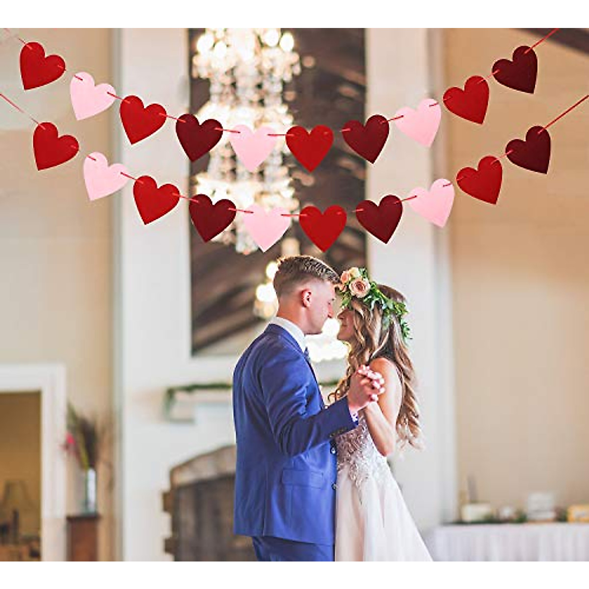 2 Pieces Valentines Day Banners,Felt Heart Garland Banner Valentine’s Day Decor for Wedding Birthday Anniversary Party Decorations Ornaments