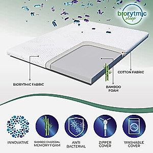 Biorhythm Innovative Fabric Bamboo Charcoal Infused Memory Foam Mattress Topper 3 inch Full Size, Fight Insomnia, Anxiety & Depression, Wake Up Feeling Refreshed