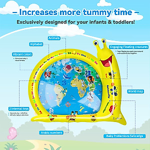 Zeahan Inflatable Tummy Time Mat for 3 to 24 Months Baby, Fun Baby Water Mat Infant Toy for Newborn Girls Boys, Cute Snail Shape, 30" 34"