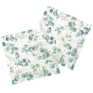 Sage Green Disposable Paper Napkins 3-ply Bathroom Eucalyptus Beverage Napkins for Sage Greenery Baby Shower Party Wedding Dinning Decor（5"X5" in, 80-Pack)