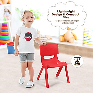 HONEY JOY Kids Table and 4 Chair Set, 48 x 24 Inch Children Rectangular Study Table with Stackable Seats, 4 Pcs Plastic Activity Toddler Furniture Set for Playroom Daycare, Gift for Boys Girls (Red)