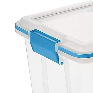 Sterilite 19324306 20 Quart/19 Liter Gasket Box, Clear with Blue Aquarium Latches and Gasket, 6-Pack
