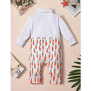 Aulyffo My First Easter Baby Boy Outfit 9-12 Months Baby Boy Easter Outfit Long Sleeve Bunny Romper Radish One Piece Jumpsuit with Bow Tie Easter Outfit Baby Boy Clothes