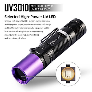 LIGHTFE Black Light UV Flashlight 365nm Blacklight UV301D with LG LED Source,Black Filter Lens, Max.3000mW high Power for Resin Glue Curing Light, Rocks and Mineral Glowing,A/C Leak Detector