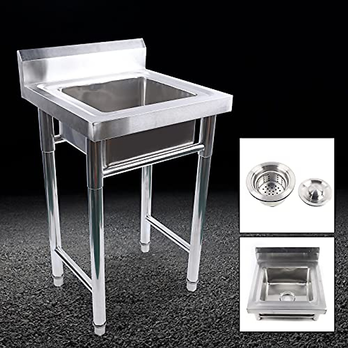 Commercial Stainless Steel Catering Sink, Catering Single Sink Utility Kitchen Wash Basin for Restaurant, Wash Table Single Bowl, 19.69x19.69 Inch