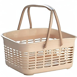 ALINK Plastic Shower Caddy Basket with Handle, Portable Organizer Storage Basket for College Dorm, Bathroom, Kitchen - Khaki