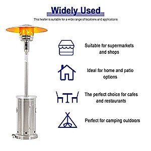 PIONOUS 48000BTU Outdoor Patio with Wheel and Table Heater, Gas Heater for Iindoor and Outdoor use for Party, Garden, Deck, Library, Camping - 4 Set, Silver
