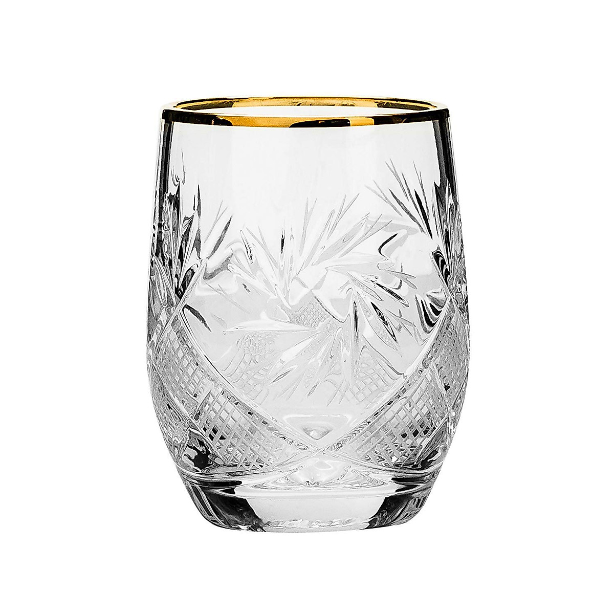 SET of 6 Russian Cut Crystal Shot Shooter Glasses 24K Gold Rimmed 1.7 Oz. Vodka Liquor Old-fashioned Glassware Hand Made