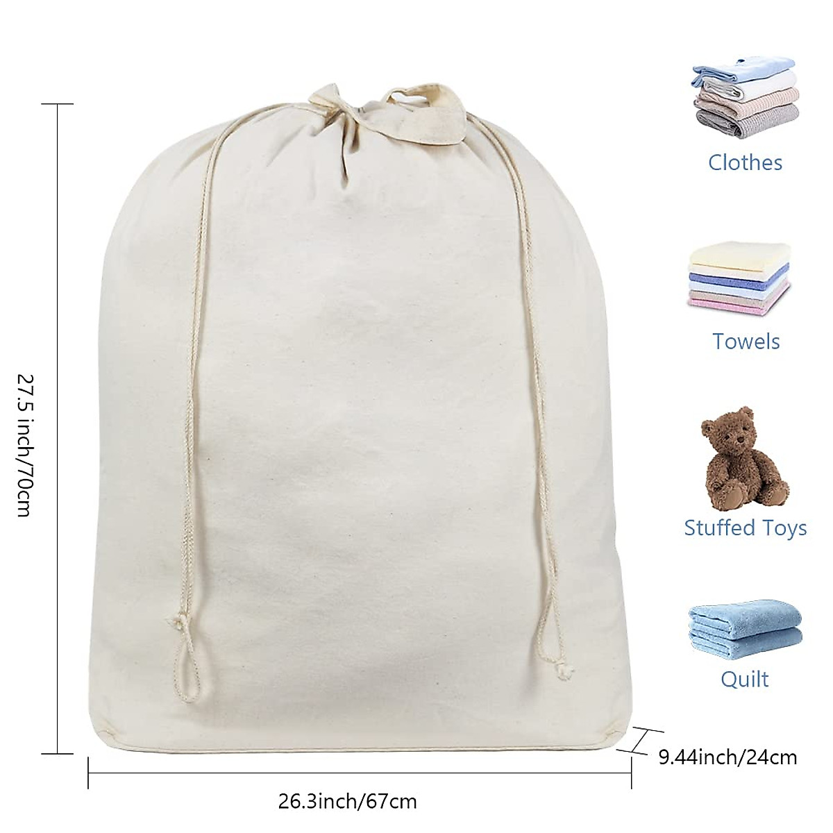 AMJ 2 Pack - Extra Heavy Duty Washable Laundry Bag with Drawstring, Cotton Laundry Bag for Sleeping Bag, Laundry Hamper Liner and Travel, Beige