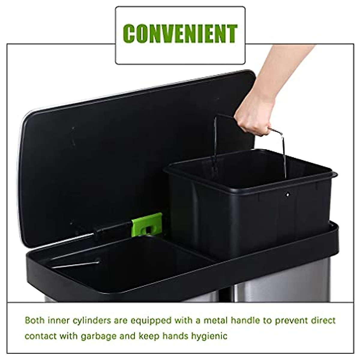 Kitchen Trash Can with Lid for Office Bedroom Bathroom Step Trash Bin Fingerprint-Proof Brushed Stainless Steel Trash Can (16 Gallon/ 60L)