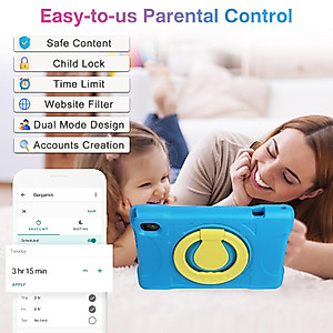 2024 Kids Tablet, 10 inch Android 13 Tablets for Kid Toddler 12GB+128GB 6000mAh Tablet with Shockproof Case, 5G WiFi, Kids Space Parental Control, 1280x800 HD Touchscreen, Bluetooth,Dual Camera -Blue