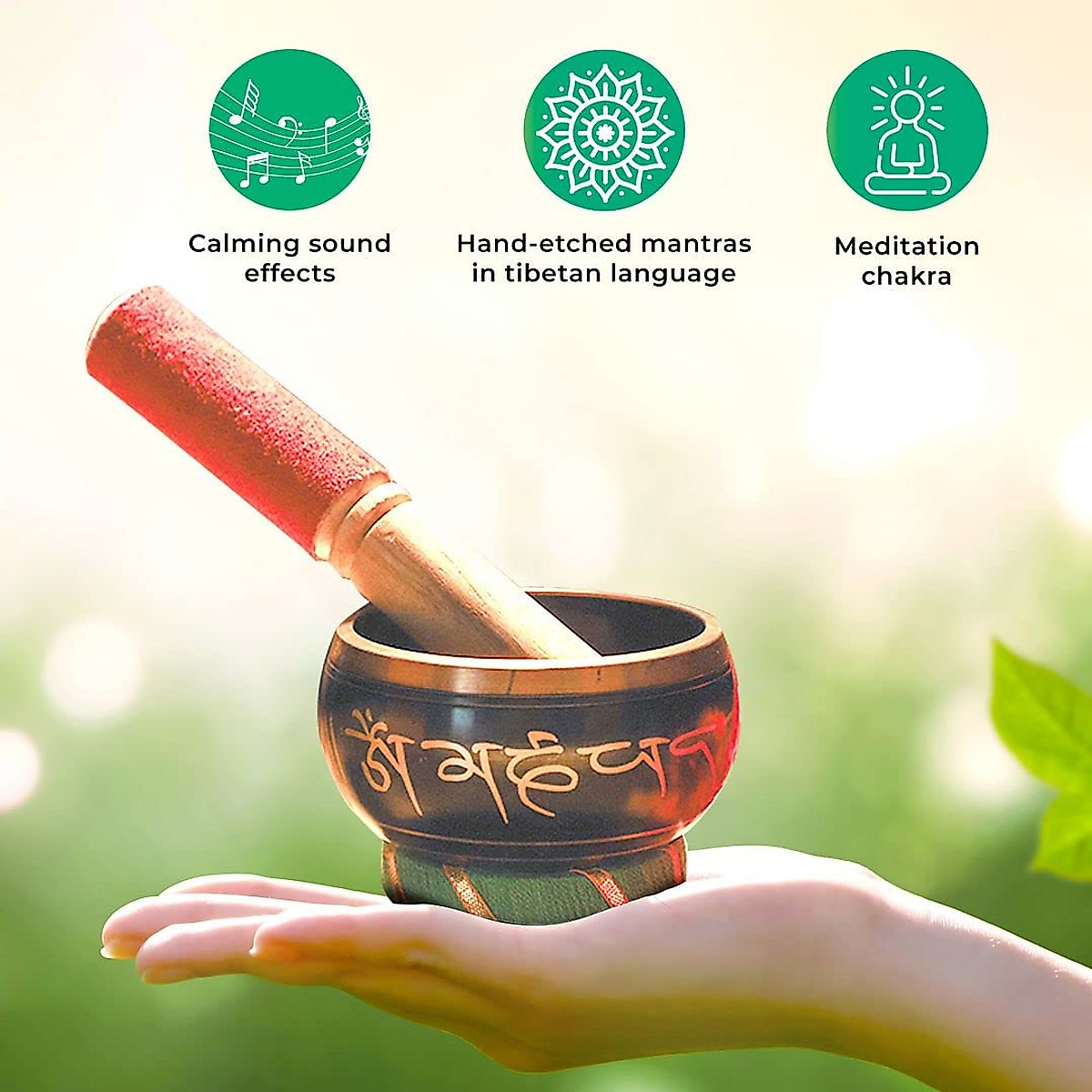 SHOP LC DELIVERING JOY Handmade Tibetan Singing Bowl Buddhist Mantra Sound Bowl Set Meditation Yoga Stress Relief Valentines Day Gifts