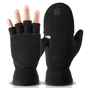 OZERO Winter Warm Gloves 3M Thinsulate Fingerless Convertible Mittens Insulated Polar Fleece Windproof for Running/Cycling/Walking Dogs Thermal for Man and Women (Small,Black)