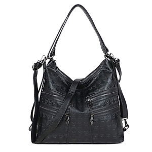 Chikencall Over-size Skull Print Bucket Bag or Women 3 Ways Multifunction Backpack Shoulder Bag Vegan Leather Punk Rock Large Crossbody Bag Black-Skull-print