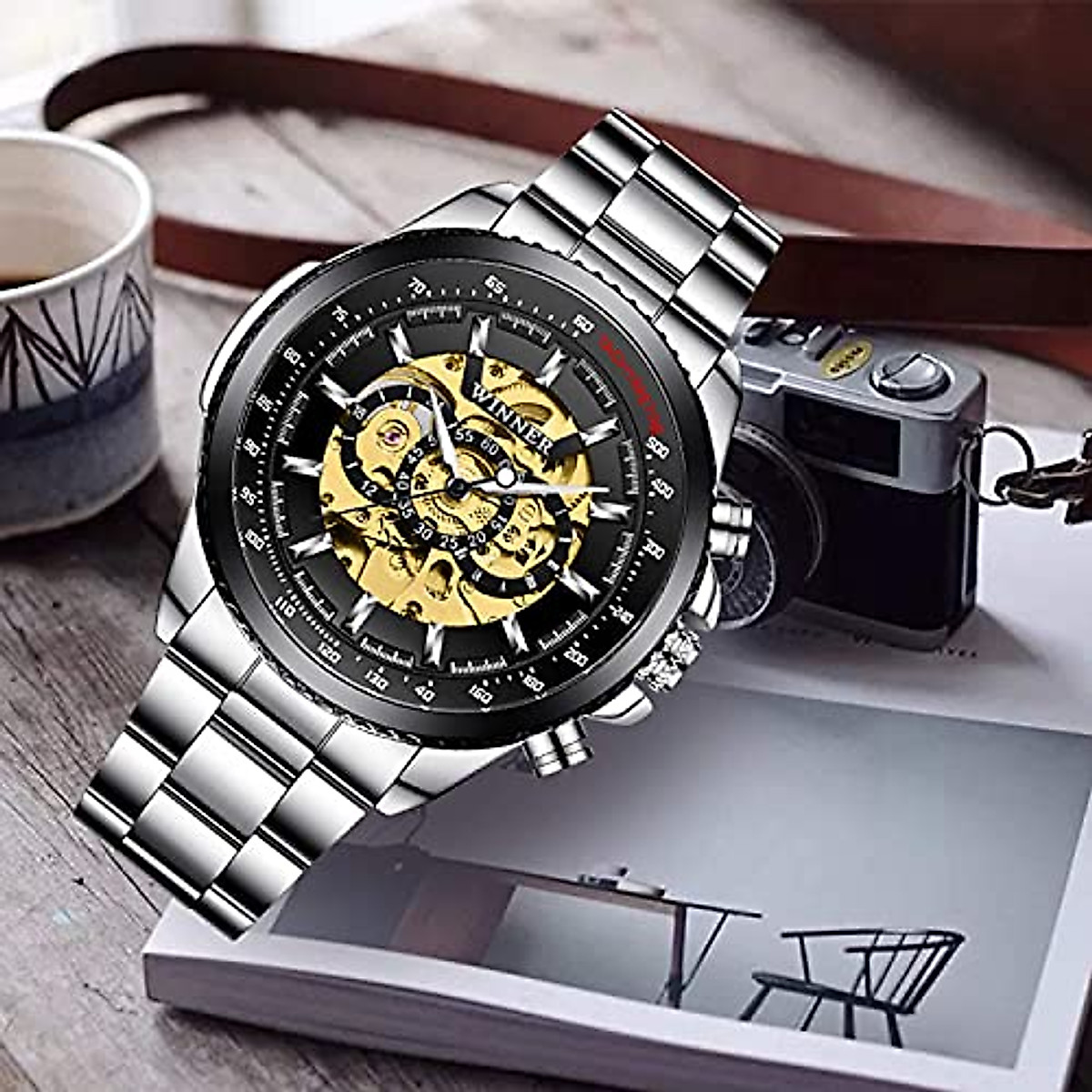 Black Golden Skeleton Dial Luminous Design Mechanical Watch for Men Top Brand Luxury Folding Clasp with Safety…