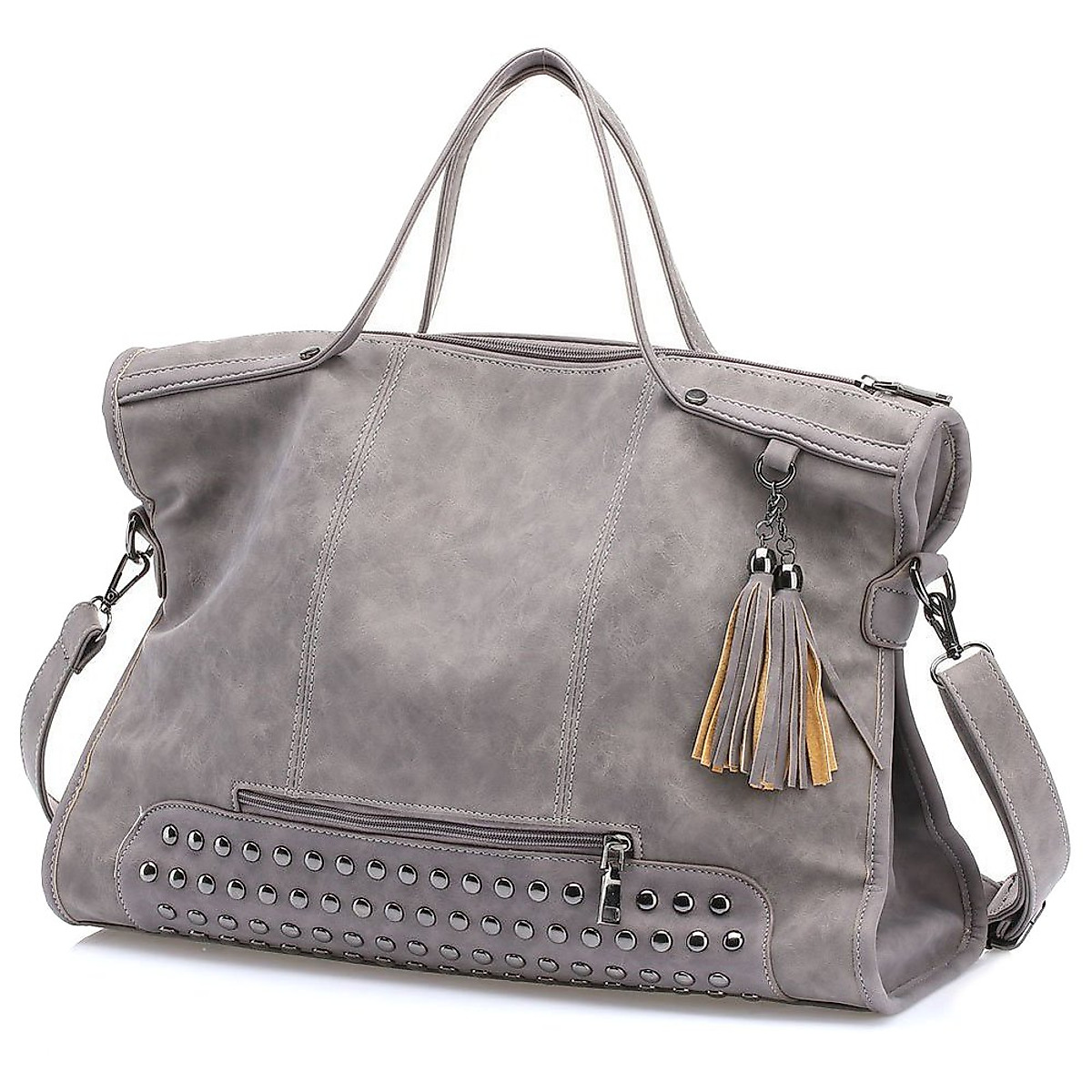 Large Rivet Purse Suede Leahter Hanbags for Women Grey Gothic Style Crossbody Bags Ladies Top Handle Satchel Studded Tote Bags