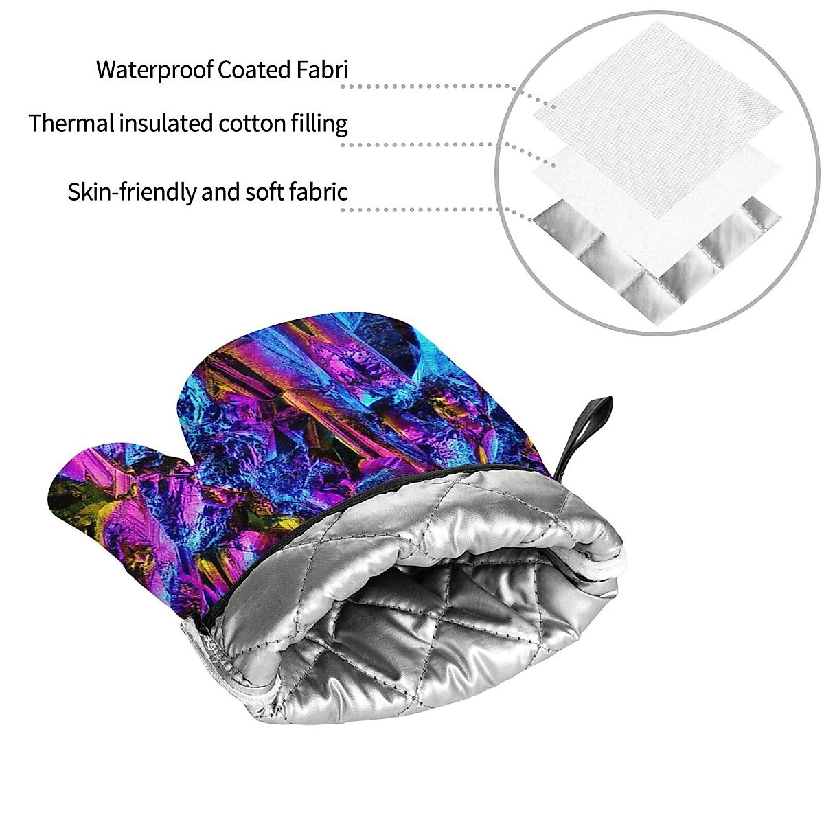 Rainbow Titanium Glass Oven Mitts and Pot Holders Set Heat Resistant Non-Slip Kitchen Gloves Washable Microwave Gloves with Soft Cotton Lining for Cooking Baking Grilling Barbecue