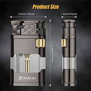 Torch Lighter with LED Light,FANKAI Butane Lighter Single Jet Flame-Butane Torch Lighter with 6PCS Replaceable Flints,Refillable Cool Lighters with ABS Fuel Tank,Retro Grinding Wheel Windproof Lighter
