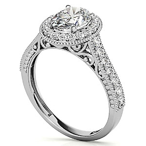Kiara Gems 5.15 Carat Oval Diamond Moissanite Engagement Ring Wedding Ring Eternity Band Vintage Solitaire Halo Hidden Prong Setting Silver Jewelry Anniversary Promise Ring Gift (7)