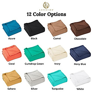 SUPERIOR Cotton Waffle Throw Blanket, Lightweight Breathable Bedding, for Travel, Dorm, Apartment, or Home, Machine Washable, Ultra Soft and Cozy, All-Season Covering, Twin, Azure