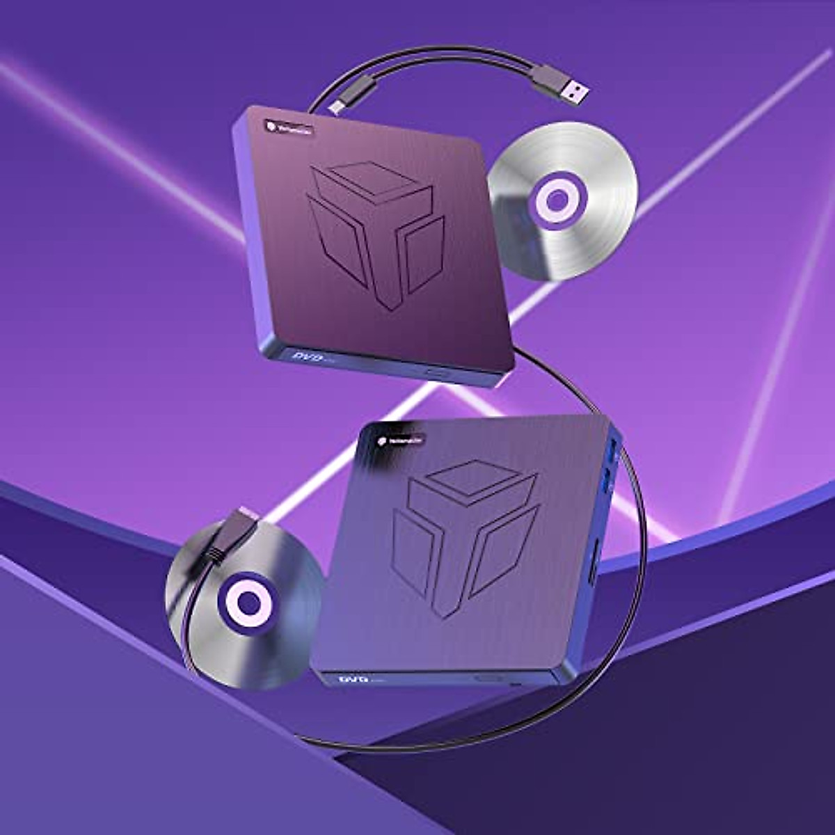 Yottamaster External CD/DVD Drive USB 3.0 CD Burner with SD/TF Card Reader and 2 USB-A Ports, Portable CD/DVD +/-RW Drive/DVD Player for Laptop Desktop PC [P-CD06]