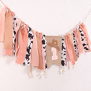 1st Birthday High Chair Banner - Cow Girl Rodeo for Party Fabric Decor,Cake Smash Baby Shower,Backdrop Garland for photo props