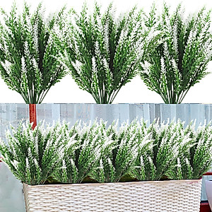 HEJIAYI Artificial Outdoor Flowers - 16 Bundles Fake UV Resistant Shrubs Flowers for Indoor Outdoor Home Garden Kitchen Office Table Vase (White)