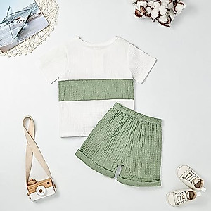ODIMAME 2T Boy Clothes Toddler Boy Shorts Summer Outfits Patchwork T-Shirt Pocket Short Pants Set Light Green 2-3 Years
