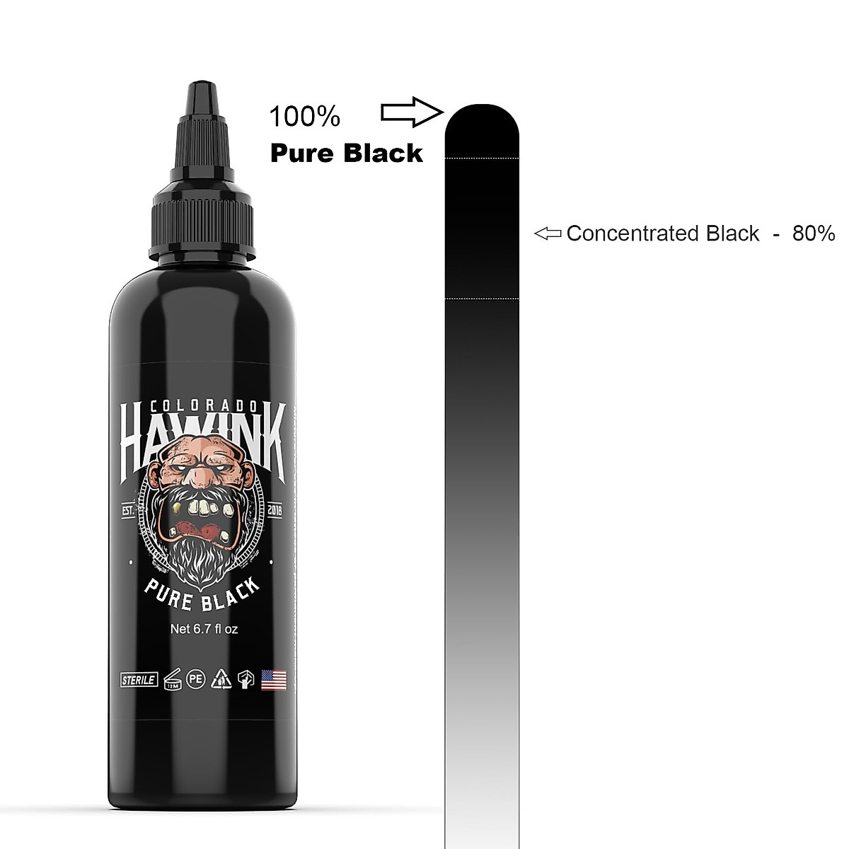 Hawink Tattoo Ink 6.7oz (200ml) Vegan-Friendly USA Standard Pigment Concentrated Black TI963-6.7OZ-S