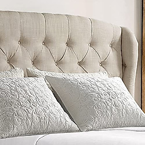 Rosevera Clancy Adjustable Heigh Headboard with Linen Upholstery and Button Tufting for Bedroom, King, Classic Beige