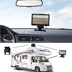 Camecho Vehicle Backup Camera 7" Monitor,18 IR Night Vision Rear View Camera Without Guide Line IP 68 Waterproof, 4 Pins Aviation Extension Cable for 33FT Length RVs, Bus, Trailer,Truck